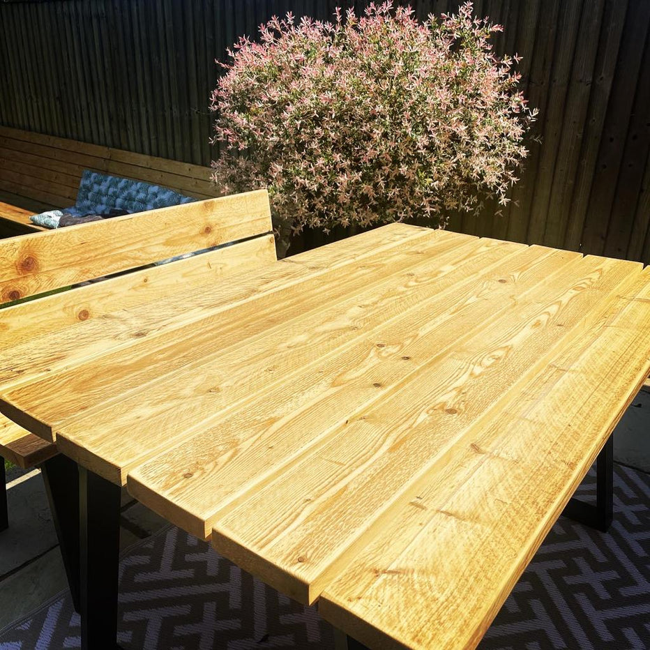 Reclaimed Scaffold Board Outdoor Bench Top with Legs – The Scaff Shop